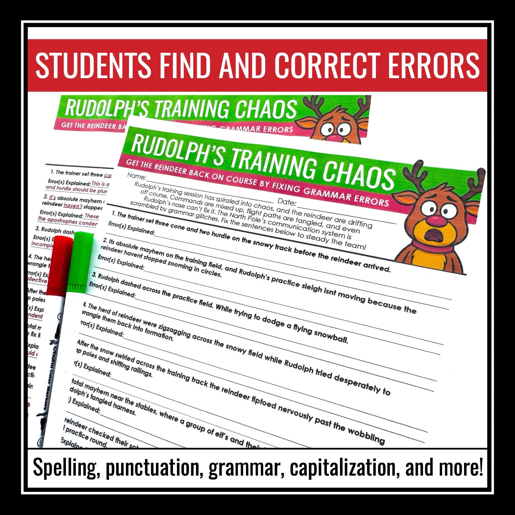 Christmas Grammar Worksheet Assignment Grammar Activity - Rudolph the ...