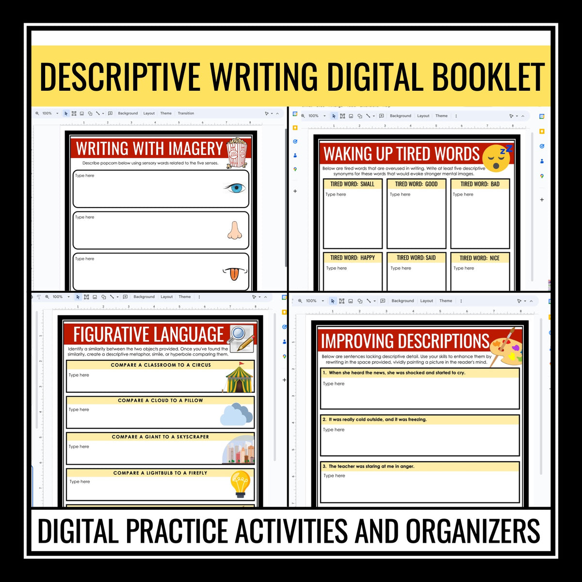Descriptive Writing Digital Activities - Imagery & Figurative Language ...