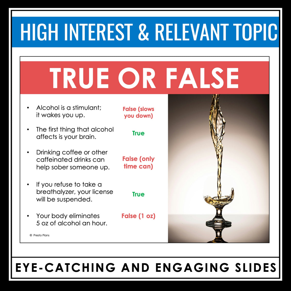 Alcohol Health Lesson - Dangers of Drinking Alcohol Presentation & One ...