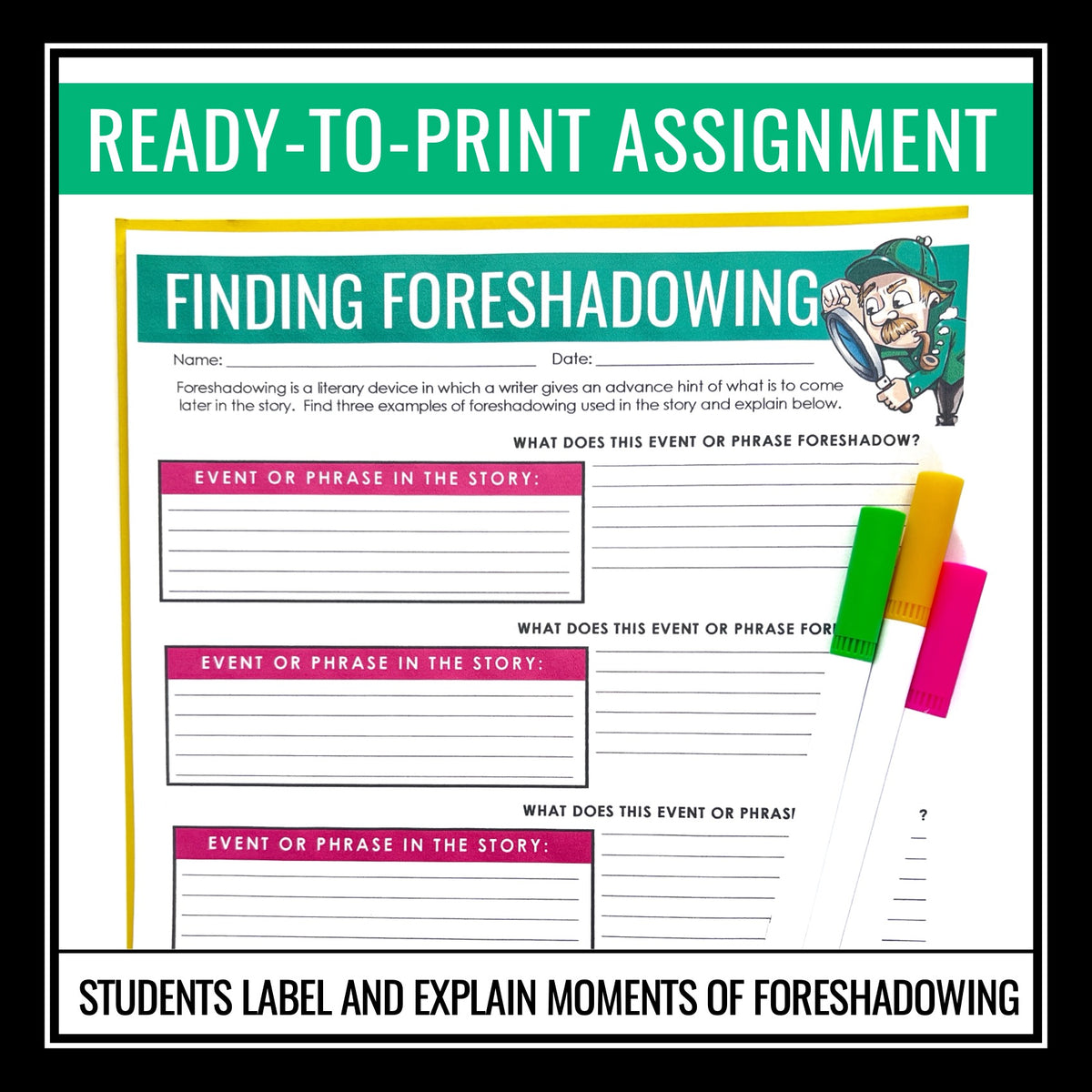 Foreshadowing Assignment For Any Novel or Short Story - Graphic Organi ...