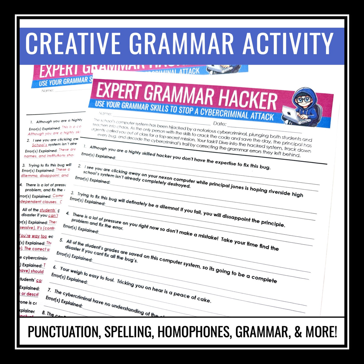 Grammar Worksheet Assignment - Editing Grammar and Punctuation - Techn ...