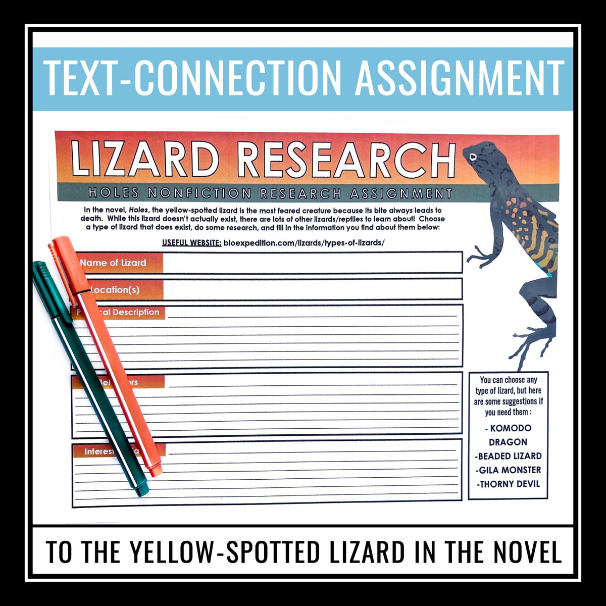 Holes Lizard Research Assignment - Nonfiction Novel Activity - Louis S ...