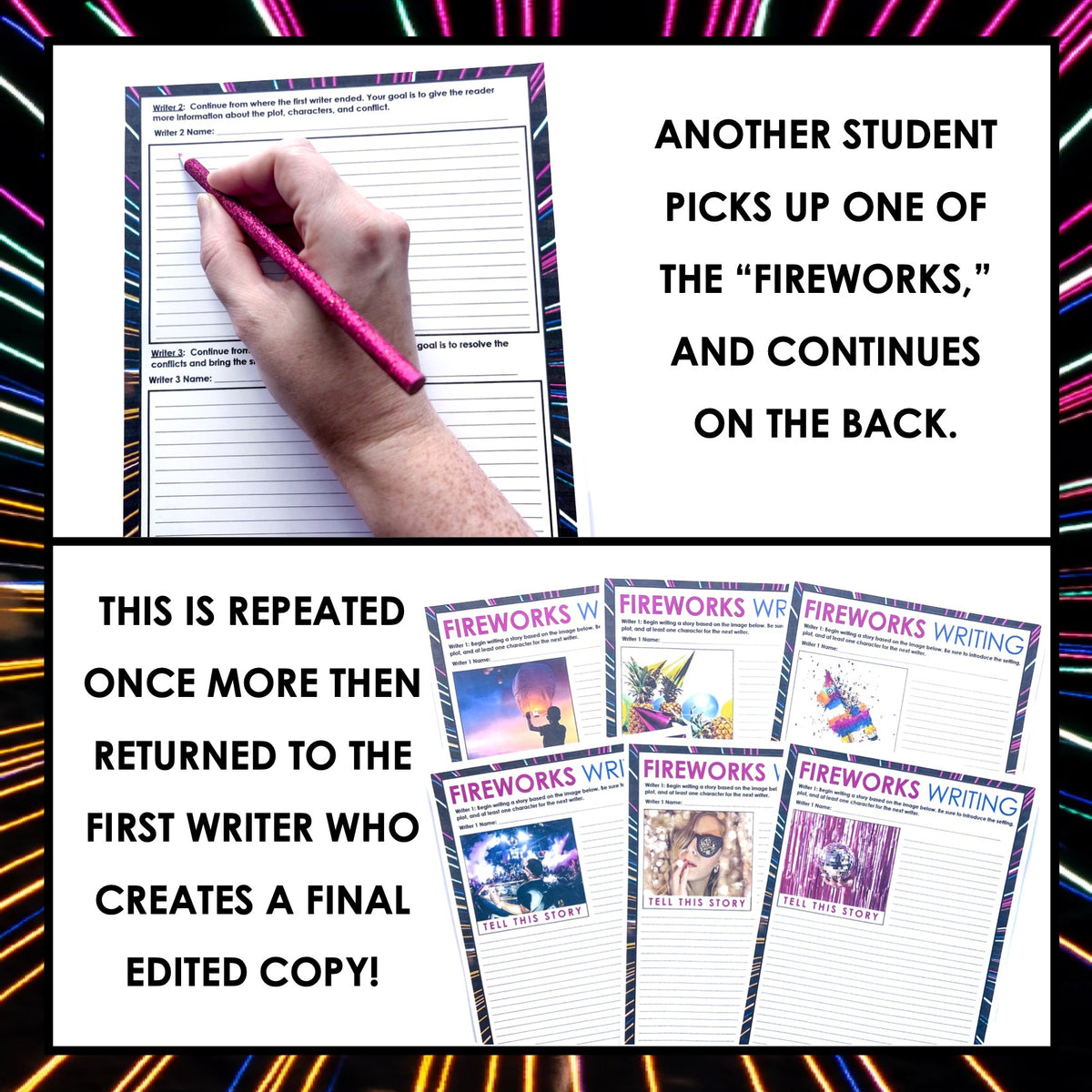 New Year's Writing Activity - Fireworks Collaborative Narrative Writin ...