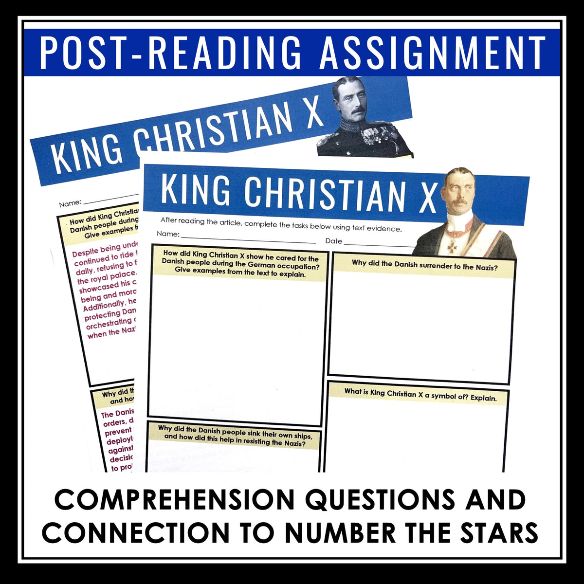 Number the Stars Assignment - King Christian X Nonfiction Article & Qu ...