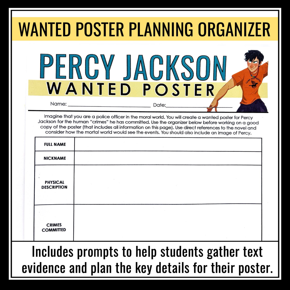 Percy Jackson and The Lightning Thief Activity - Percy's Wanted Poster ...
