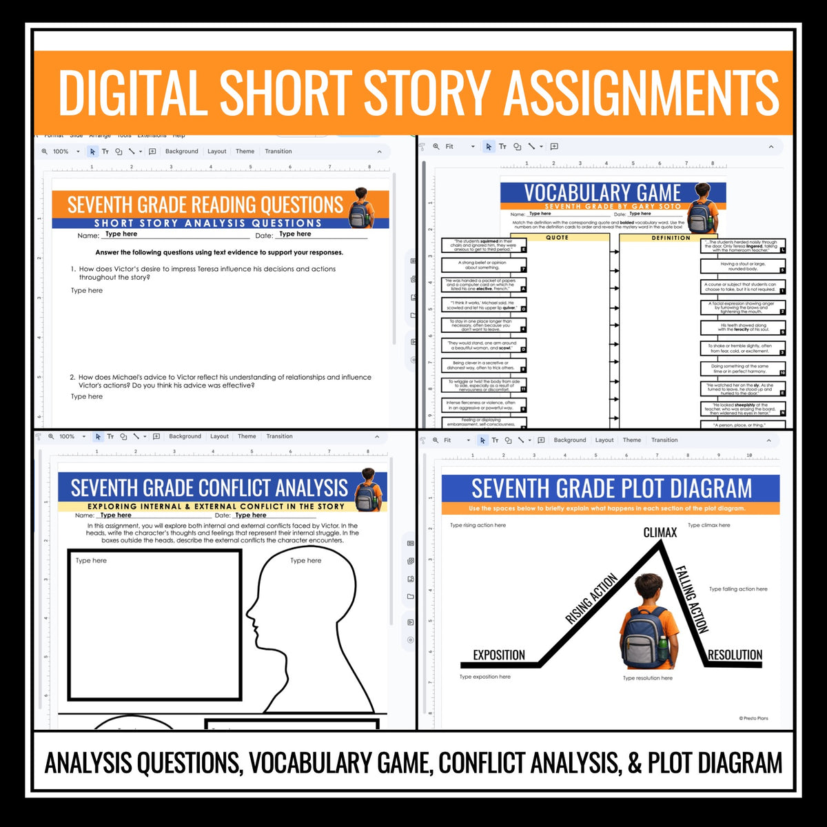 Seventh Grade by Gary Soto Digital Short Story Lesson, Slides, & Assig ...