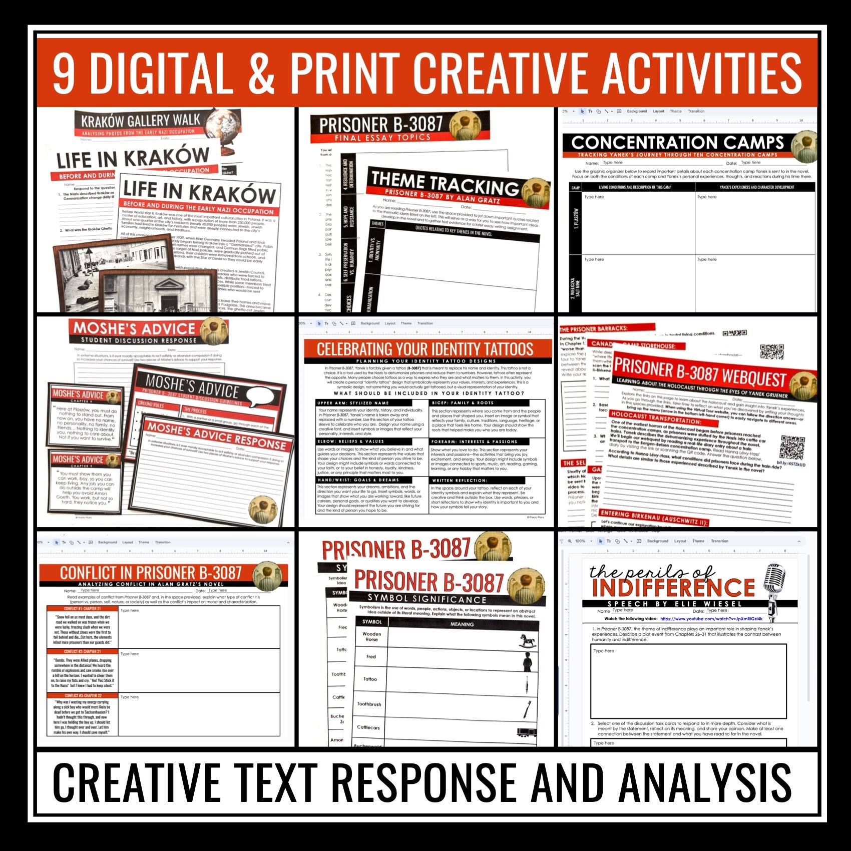 Prisoner B-3087 Unit Plan - Alan Gratz Novel Study Unit Digital Print ...