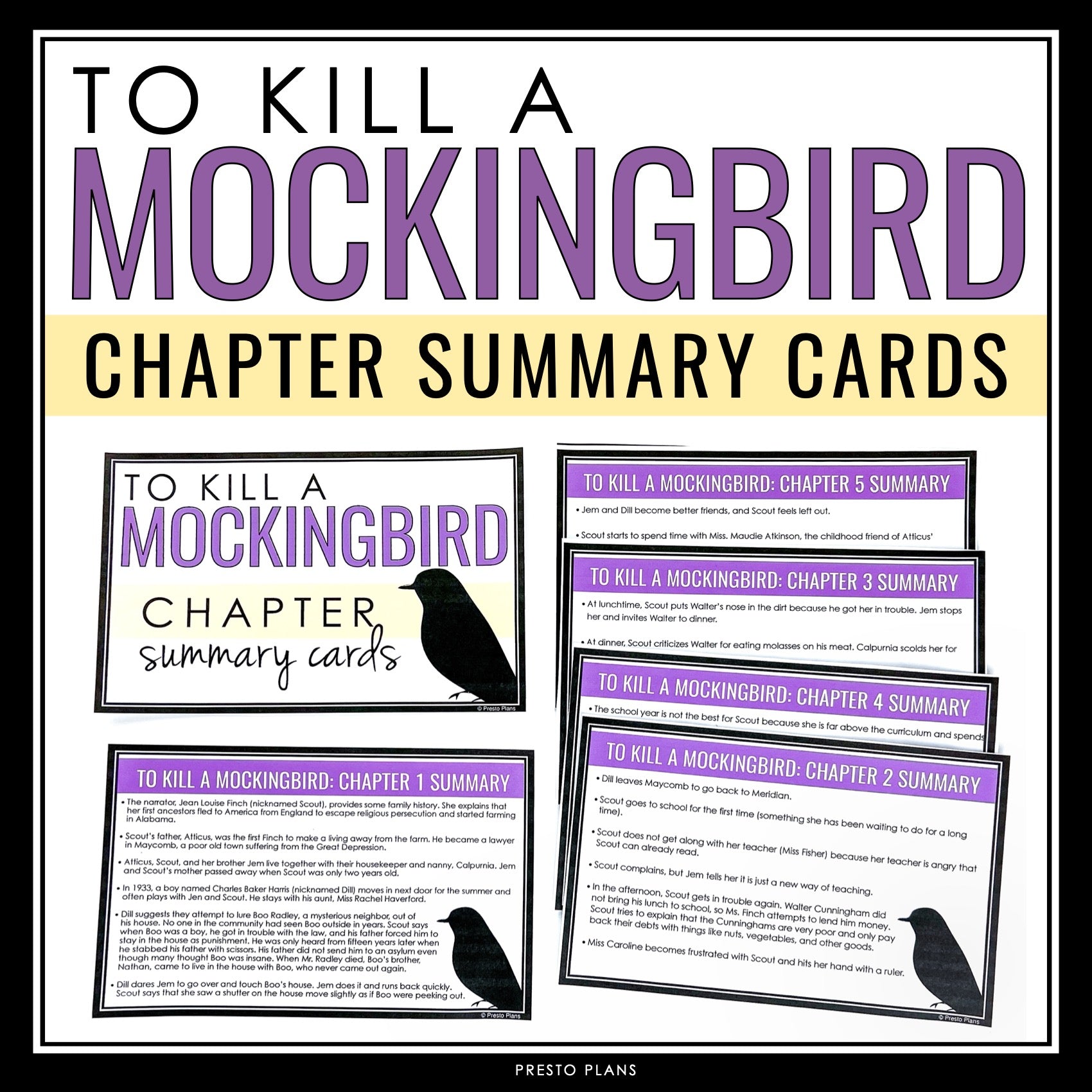 To Kill a Mockingbird Chapter Summaries - Plot Cards for Harper Lee's ...