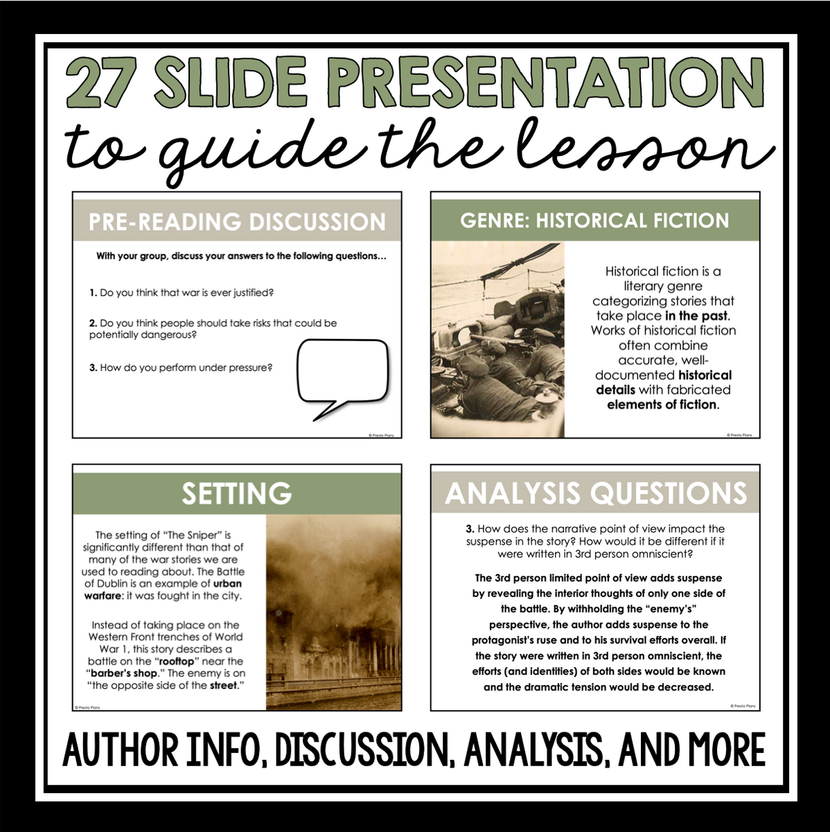 THE SNIPER BY LIAM O'FLAHERTY SHORT STORY PRESENTATION & ACTIVITIES ...